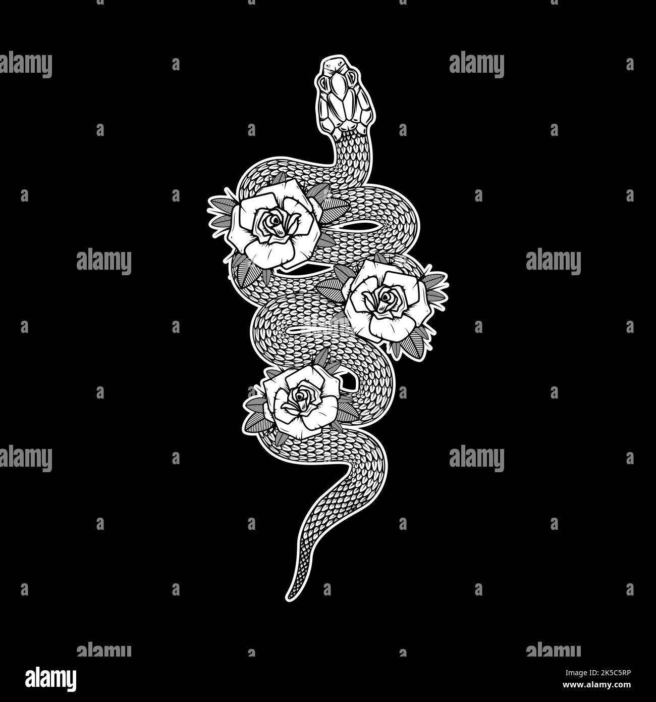 Snake on the background with roses. Design element for poster, t shirt ...