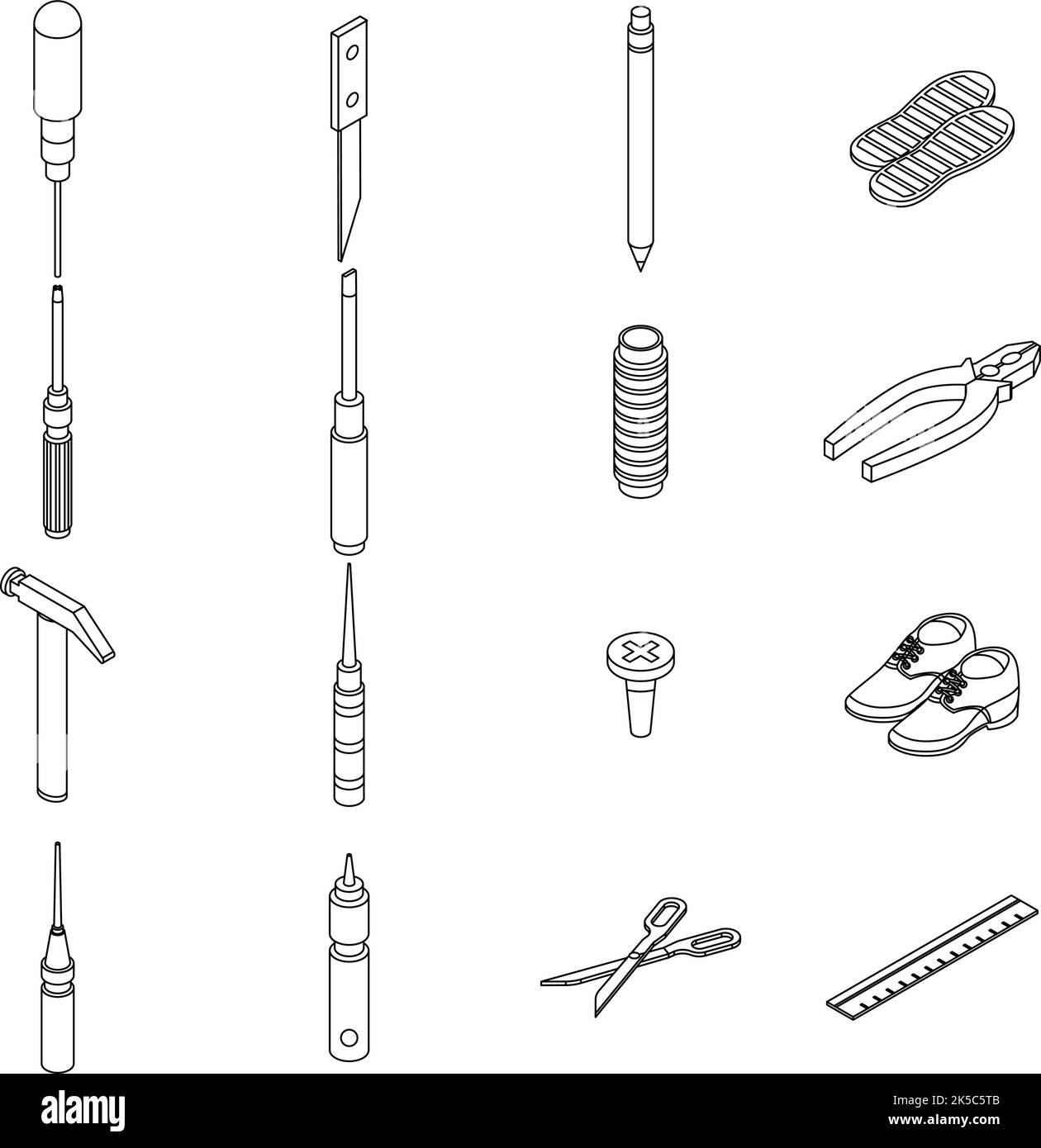 Shoe repair icons set. Isometric set of shoe repair vector icons thin ...