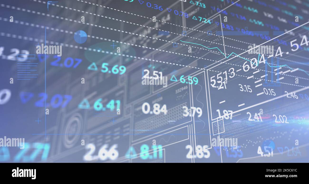 Image Of Stock Market Data Processing Over Interface With Data Processing On Grey Background