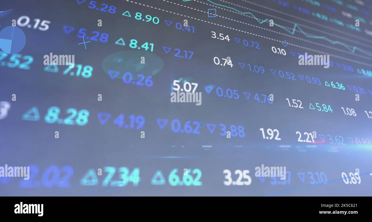 Image Of Stock Market Data Processing Over Interface With Data Processing On Grey Background