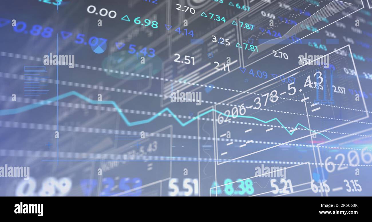 Image Of Stock Market Data Processing Over Interface With Data Processing On Grey Background