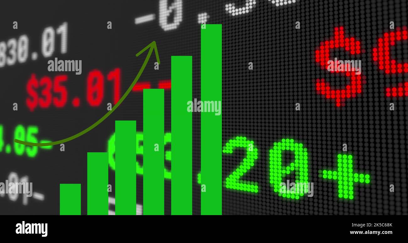 Image of statistics processing over stock market tickers Stock Photo ...