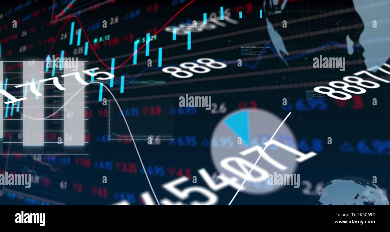 Image of multiple changing numbers over stock market data processing ...