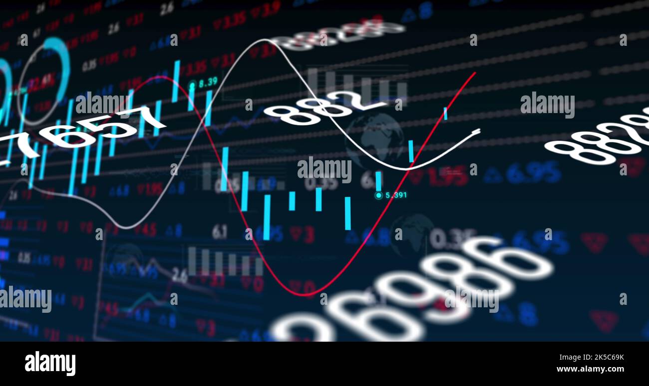 Image of multiple changing numbers over stock market data processing ...