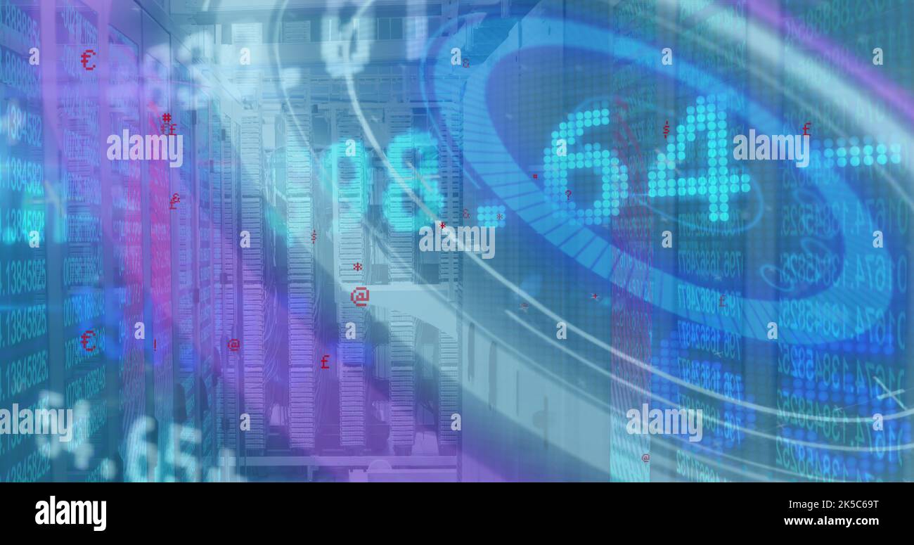 Image of stock market data processing and round scanner against ...