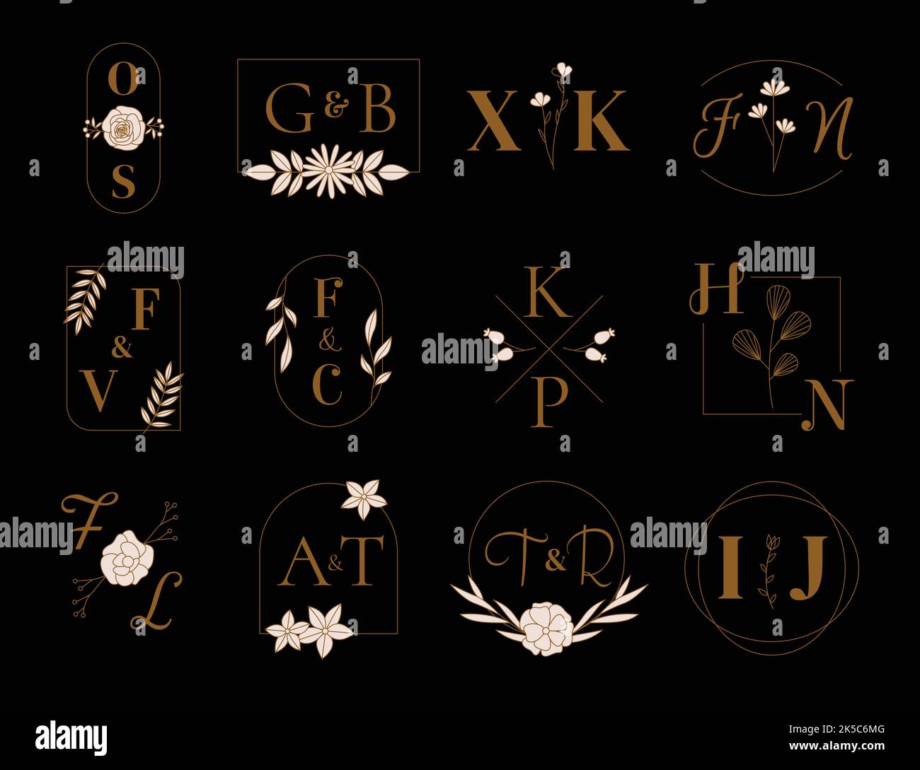 linear flat wedding monograms vector design illustration Stock Vector ...