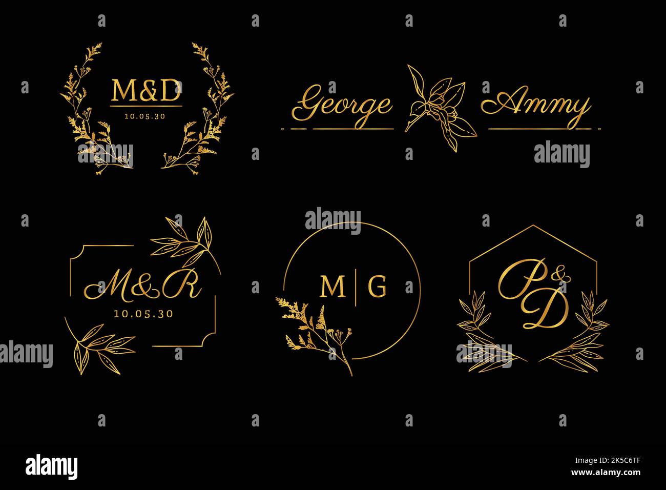 linear flat wedding monograms vector design illustration Stock Vector ...