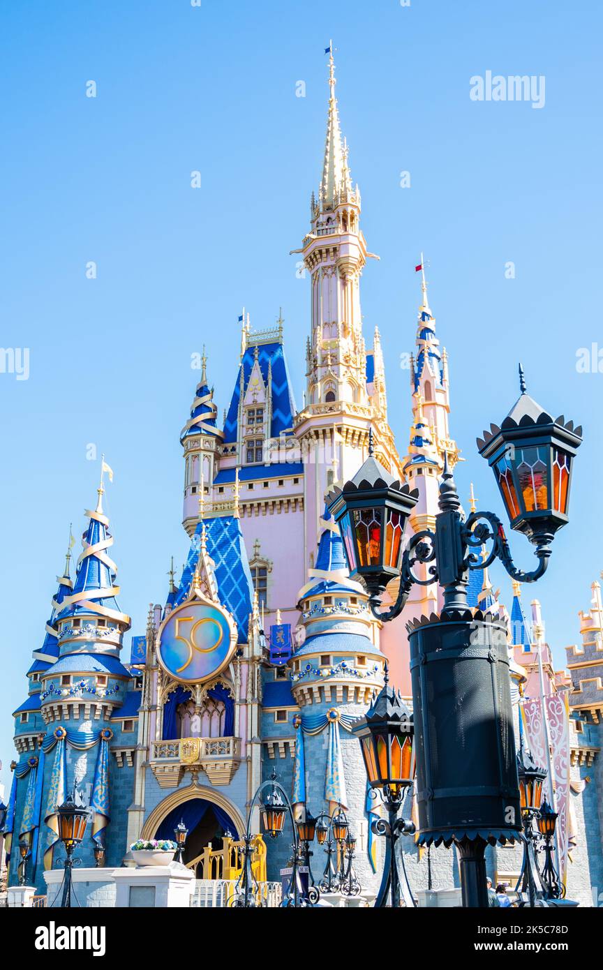 A vertical shot of the Cinderella castle in the Walt Disney world Stock Photo - Alamy