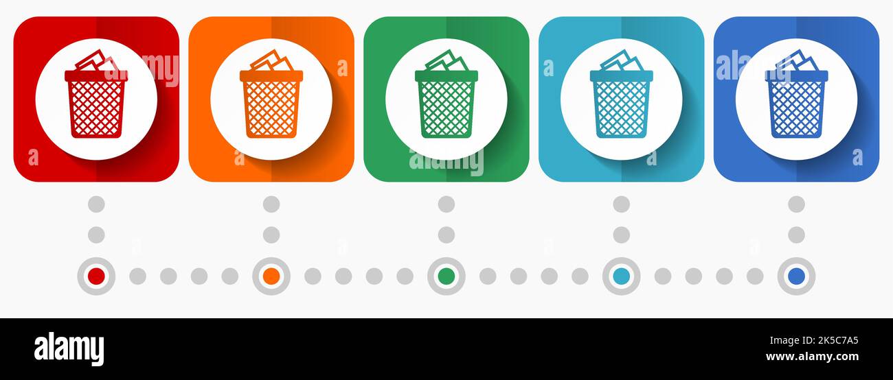 Trash can vector icons, infographic template, set of flat design ...