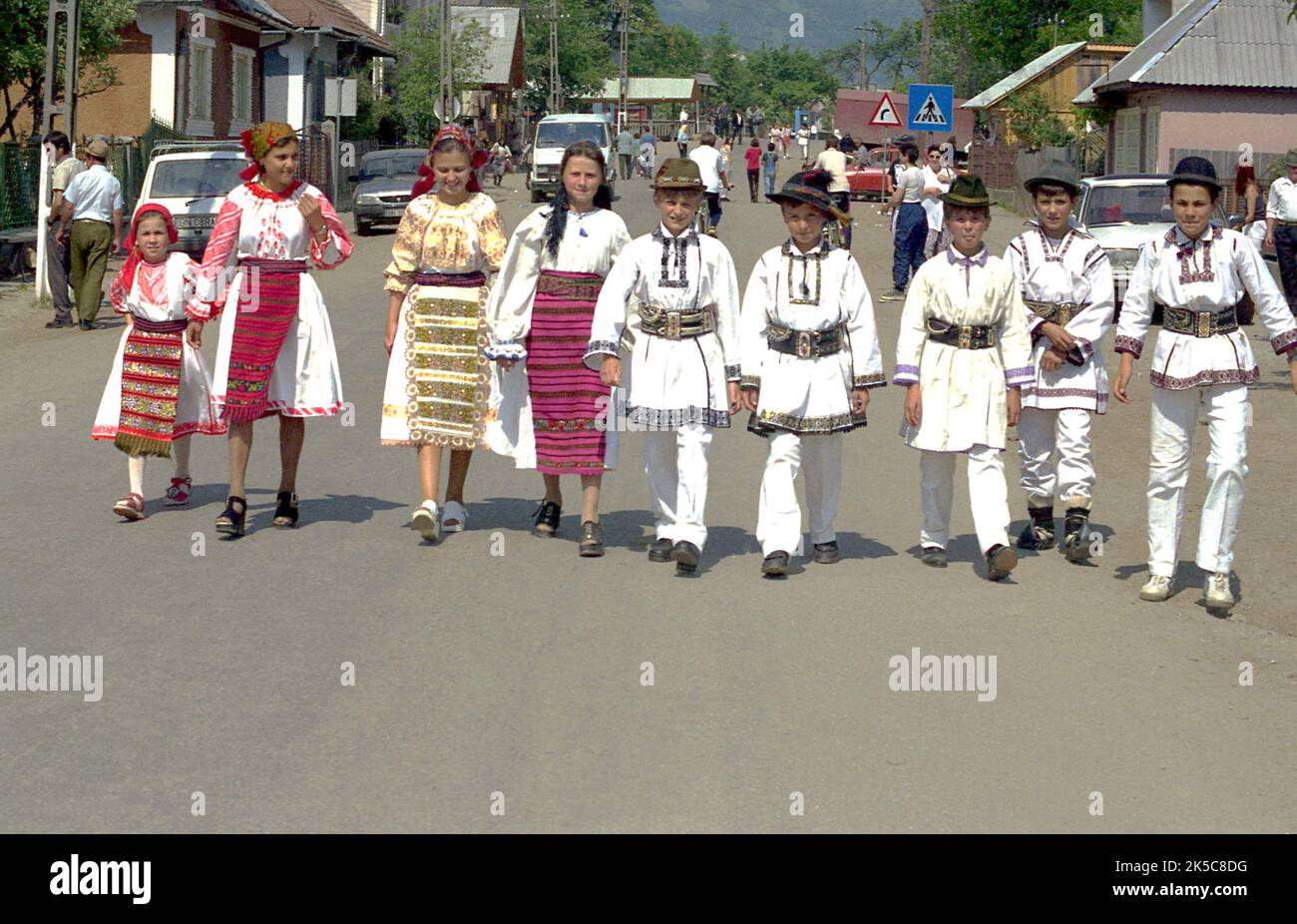 Maieru, Bistrița-Năsăud County, Romania, 2000. Young people walking ...