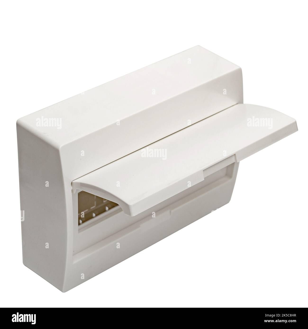 White plastic box for electrical equipment fuses. Lid open Stock Photo ...