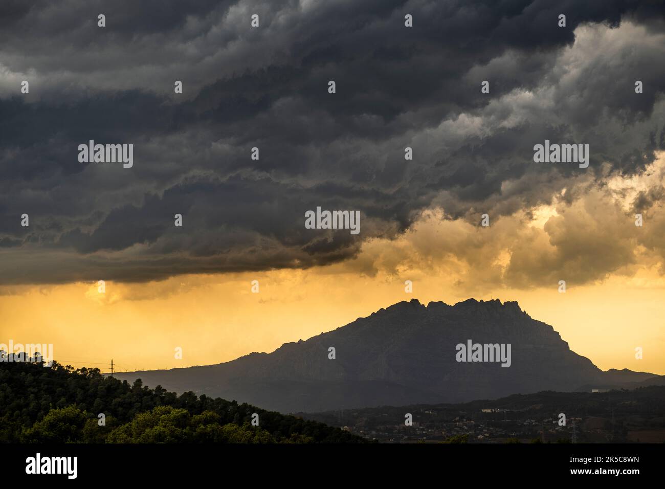 Intense rain storm in Montserrat mountain in the province of Barcelona ...