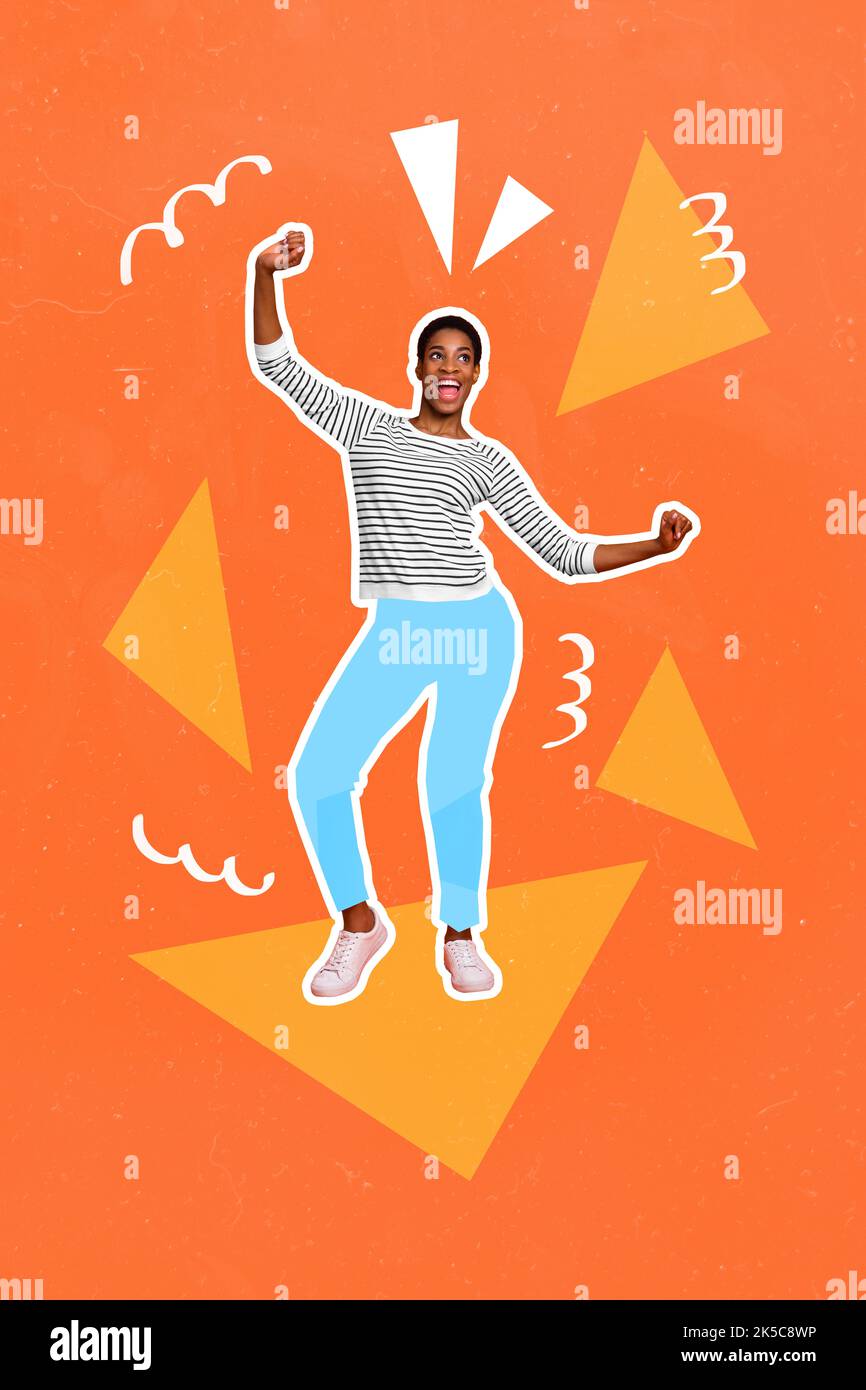 Vertical collage illustration of satisfied person rejoice dancing spend ...