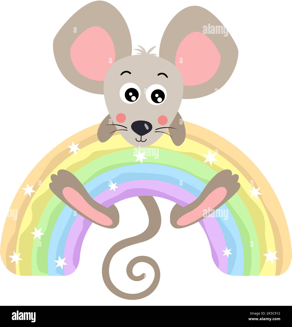 Cute mouse hanging on magic rainbow Stock Photo - Alamy