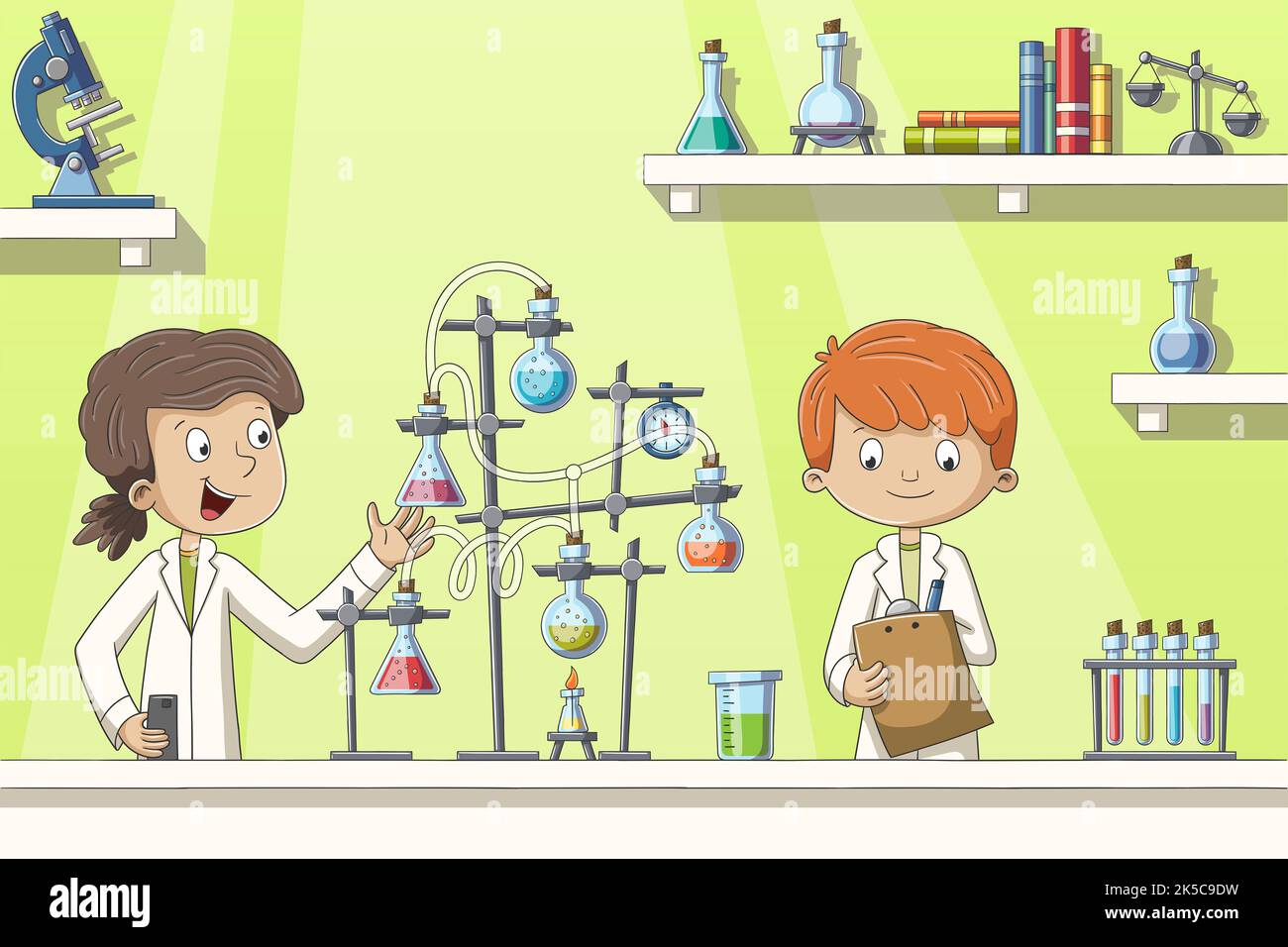 Two children experiment in a laboratory Stock Photo - Alamy