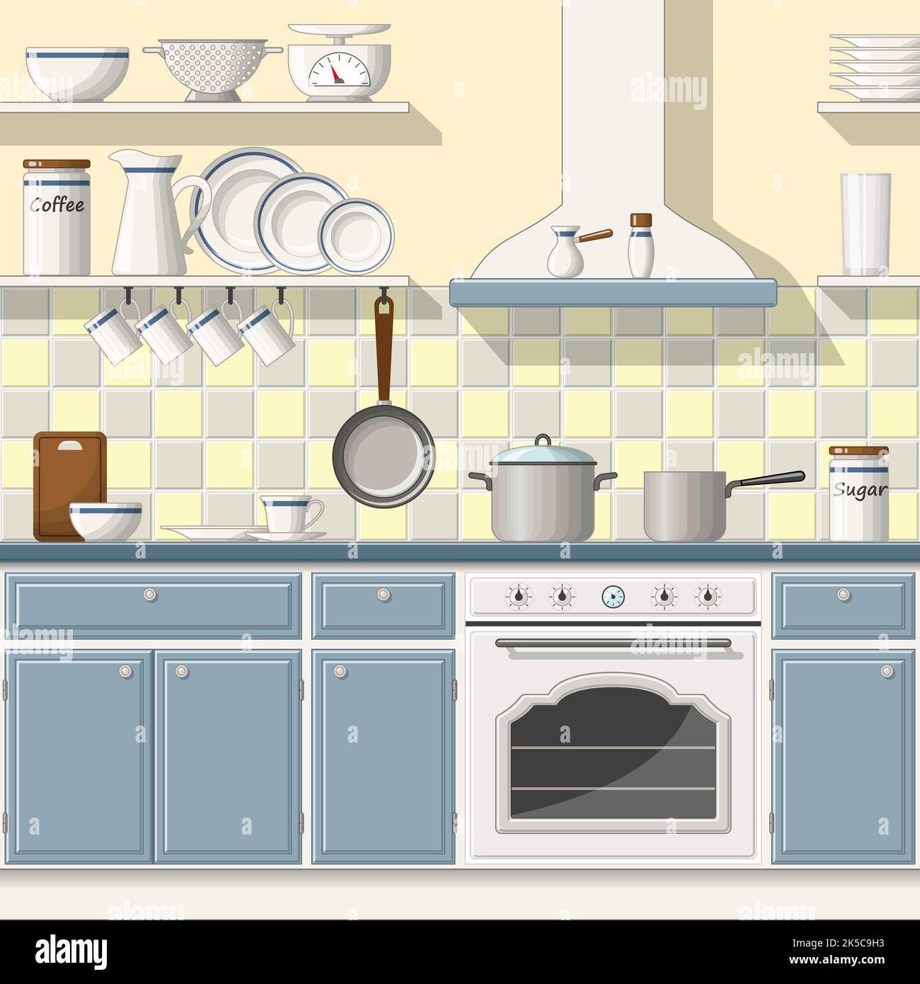 Illustrtion of a classic kitchen Stock Photo - Alamy