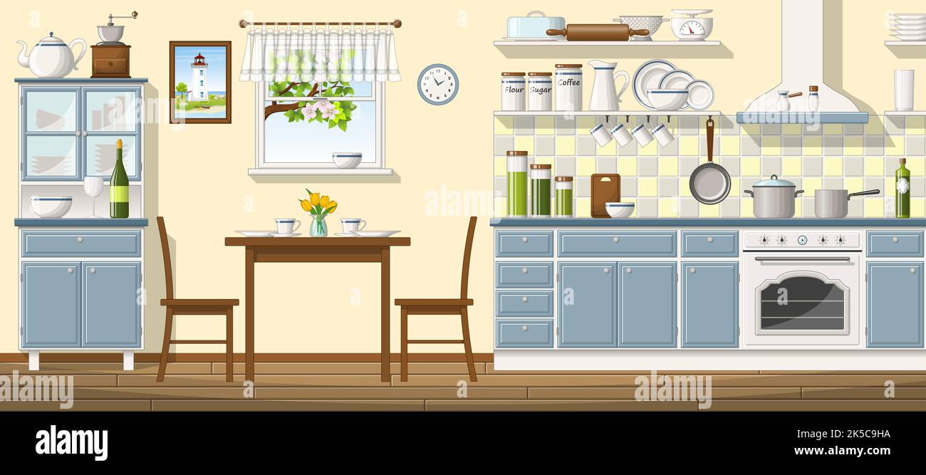 Illustration of a classic kitchen Stock Photo - Alamy
