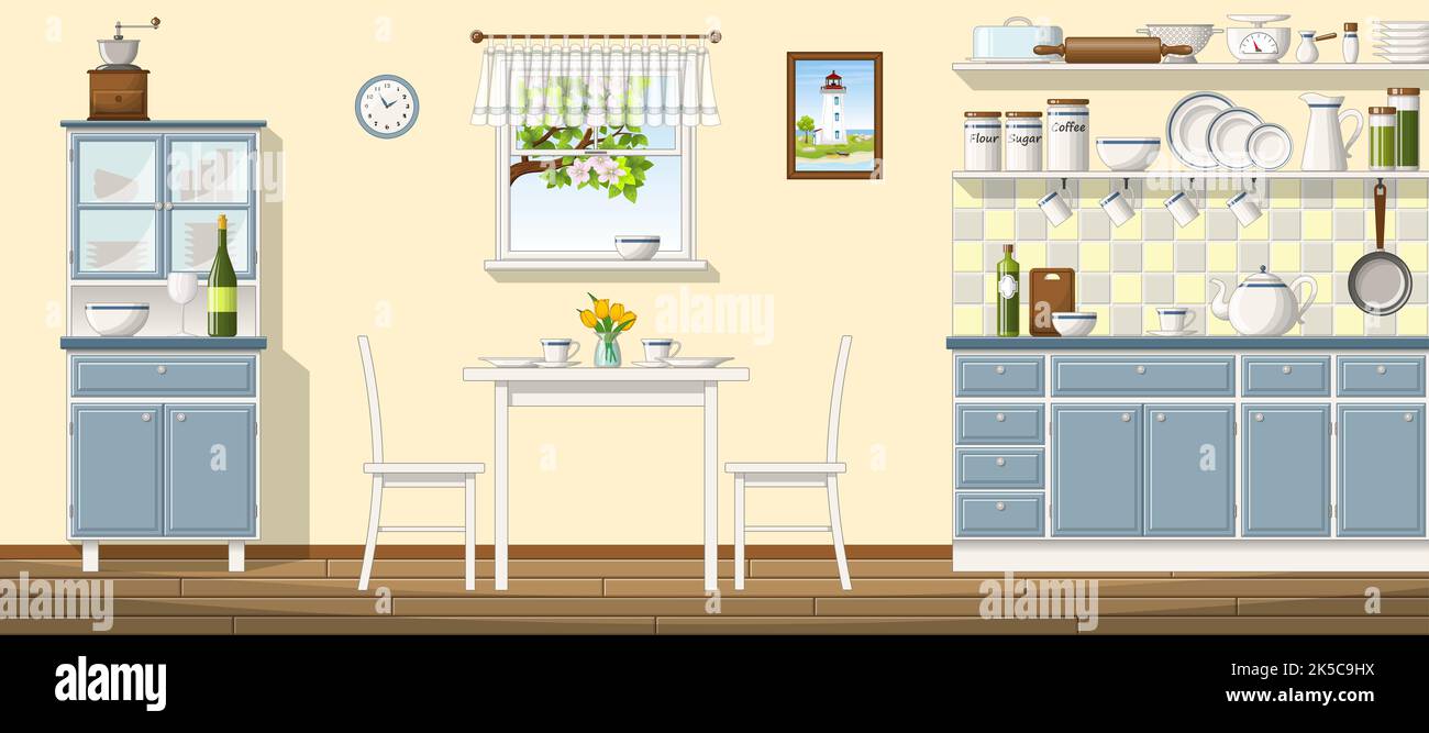 Illustration of a classic kitchen Stock Photo - Alamy