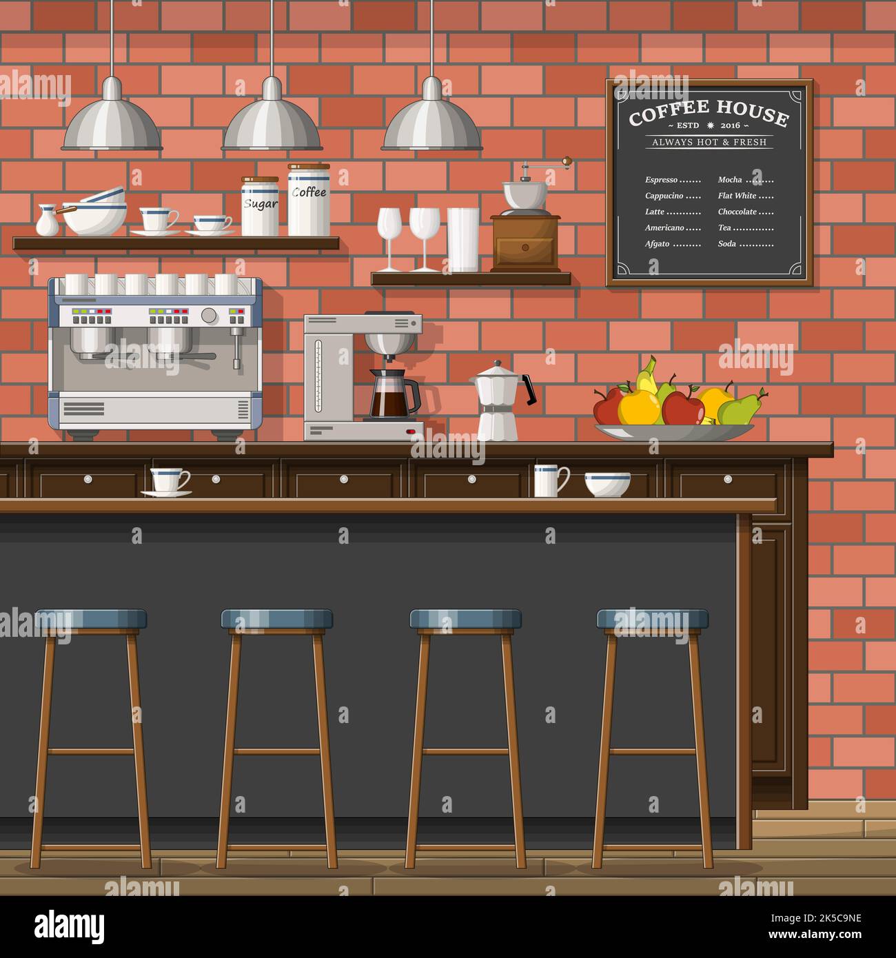 Illustration of a classic coffee shop Stock Photo - Alamy