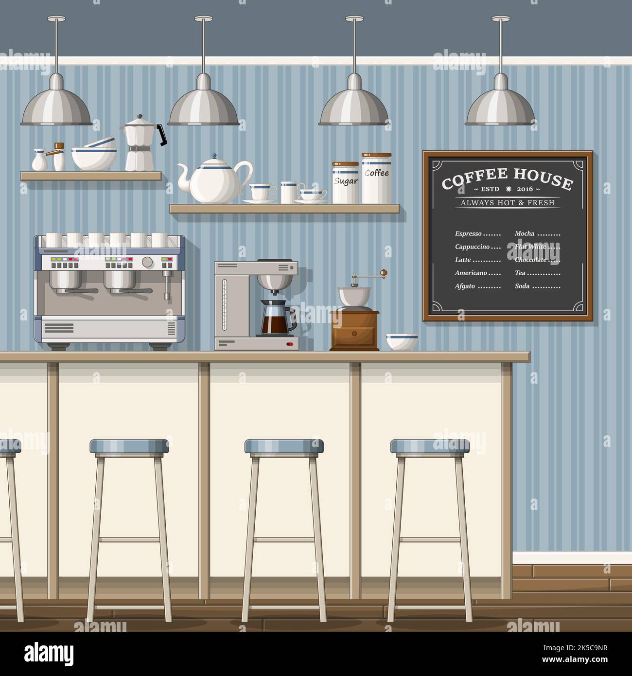 Illustration of a classic coffee shop Stock Photo - Alamy