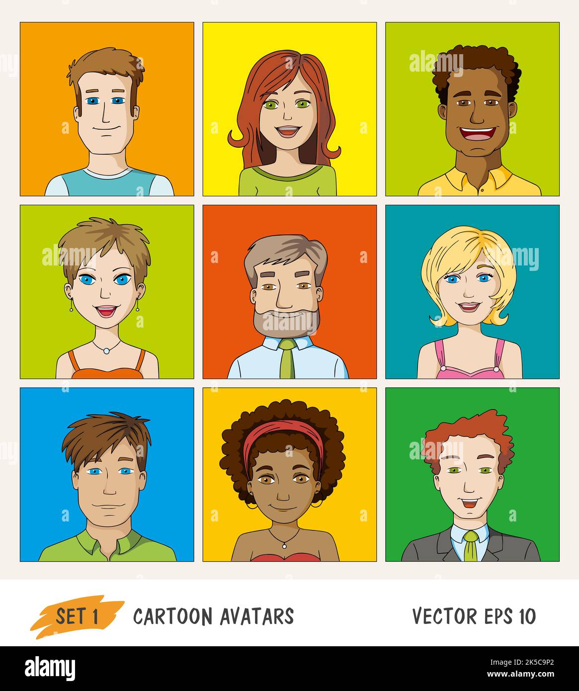 Set of cartoon people avatar icons Stock Photo - Alamy