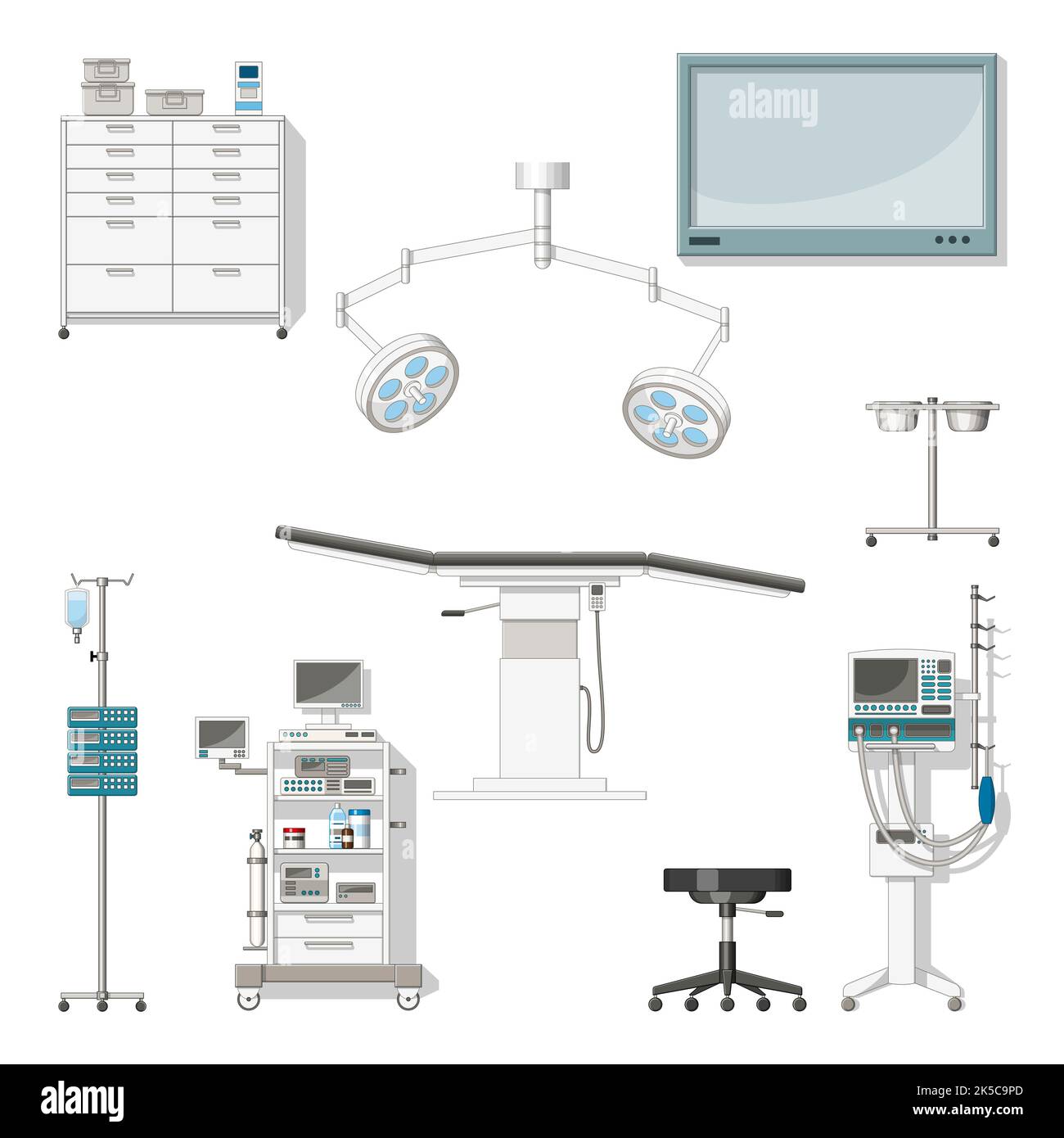 Set with medical furniture and equipment of a operating room Stock ...