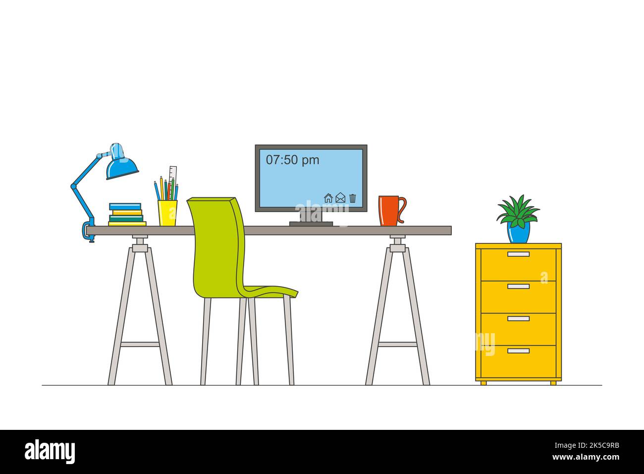 Thin line illustration of interior equipment of a workstation Stock ...