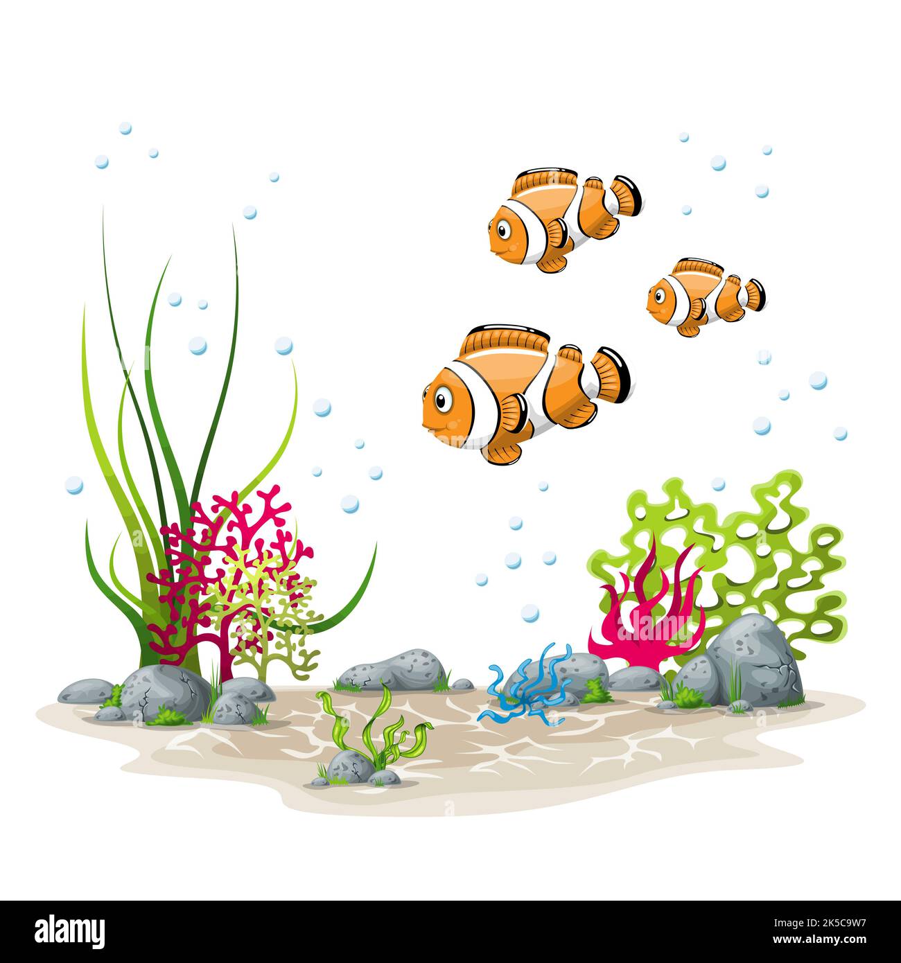 Illustration of an underwater landscape with fish and plants Stock ...