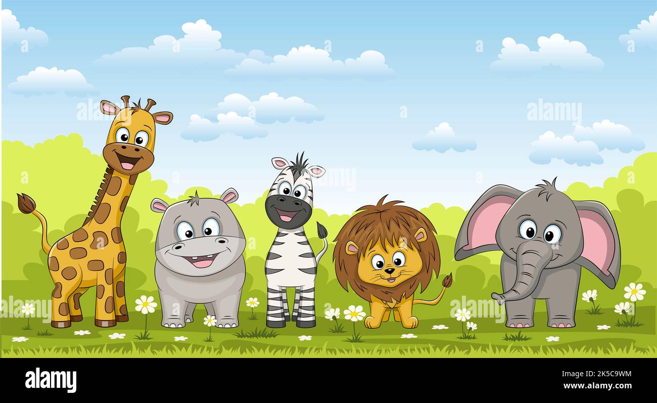 Illustration of different cute wild animals Stock Photo - Alamy