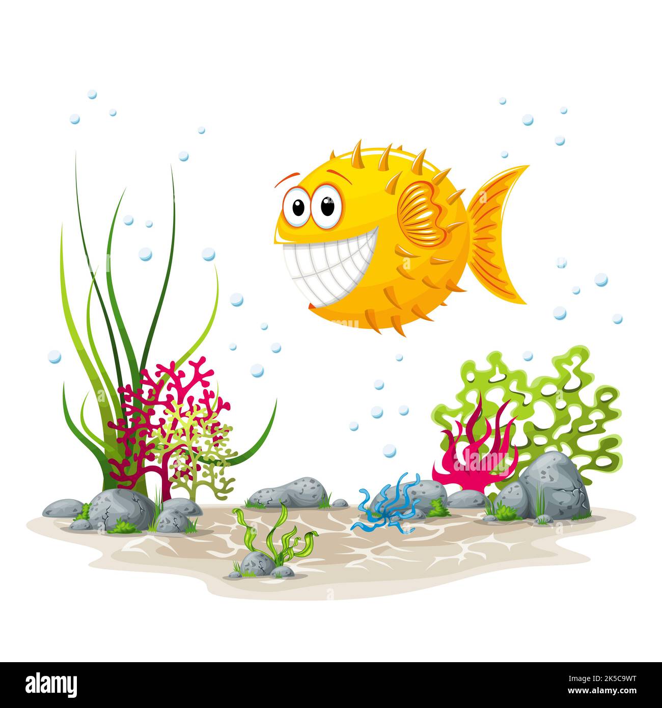 Illustration of an underwater landscape with fish and plants Stock ...