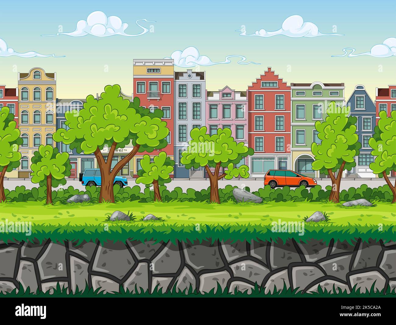 Seamless cartoon cityscape background Stock Photo - Alamy