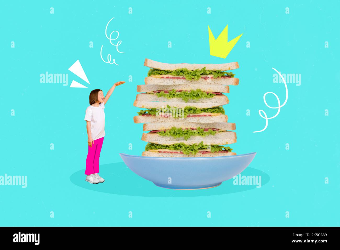 Composite collage picture image of little cute adorable girl measure ...