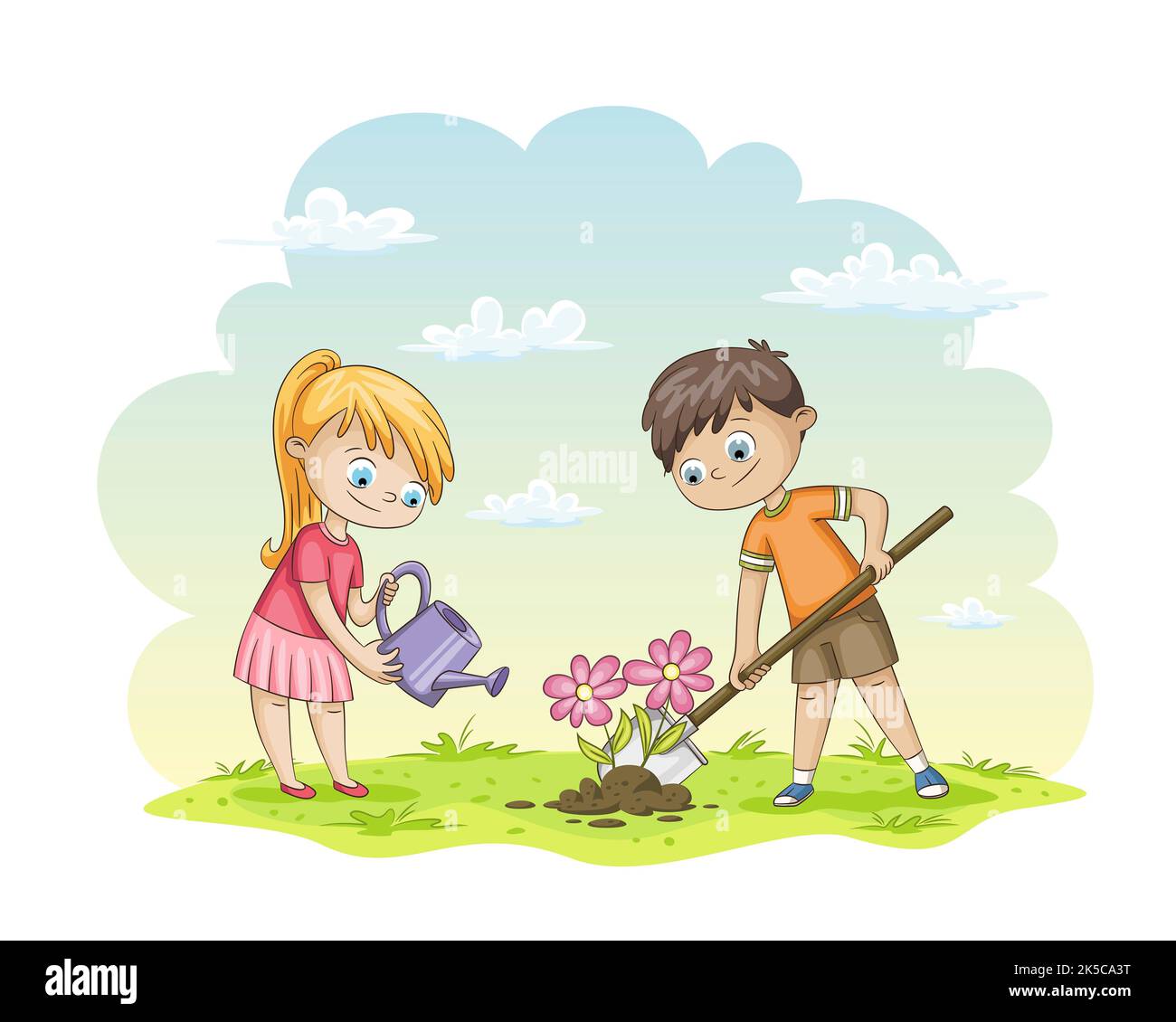 Illustration kids planting hi-res stock photography and images - Alamy
