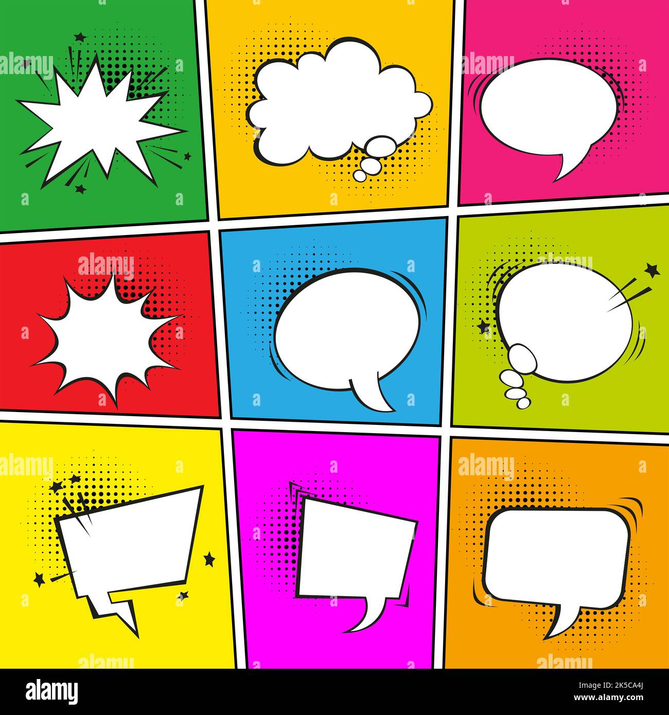 Collection of colorful empty pop art retro bubble speach, illustration ...