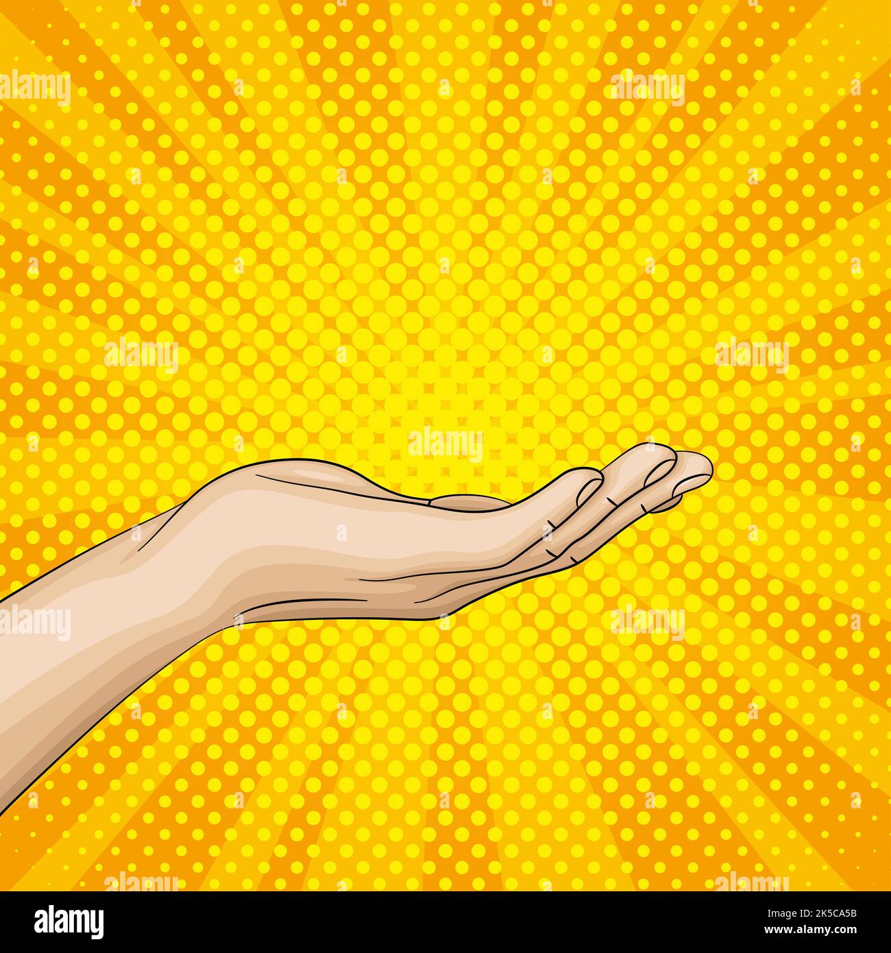 Hand turned the palm upward, open hand. Pop art retro design Stock ...