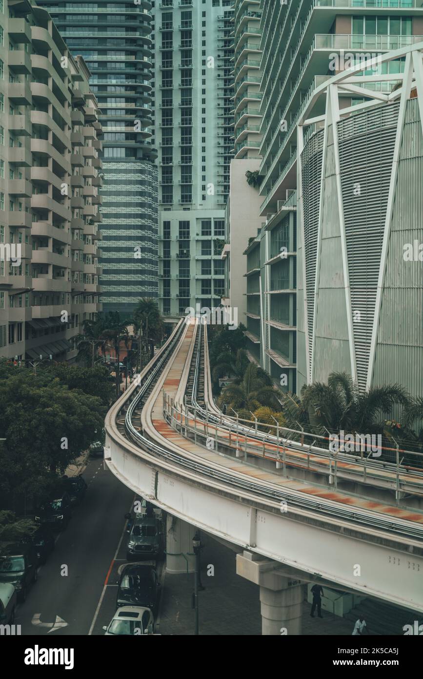 city street train skyscrapers Brickell miami usa florida Stock Photo ...
