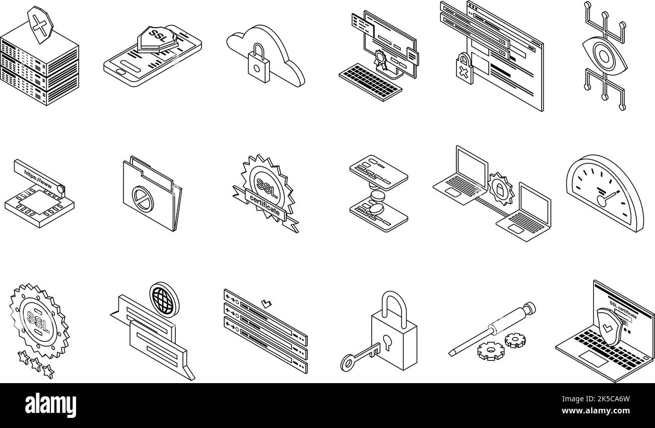 SSL certificate icons set. Isometric set of SSL certificate vector ... SSL certificate icons set. Isometric set of SSL certificate vector ...