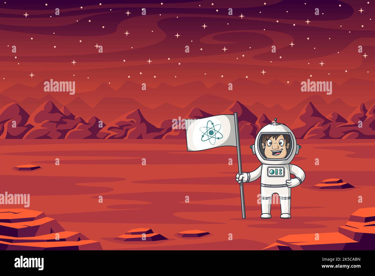 An astronaut stands with flag on Mars Stock Photo - Alamy