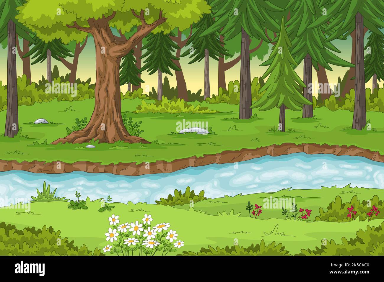 Forest landscape with a river Stock Photo - Alamy