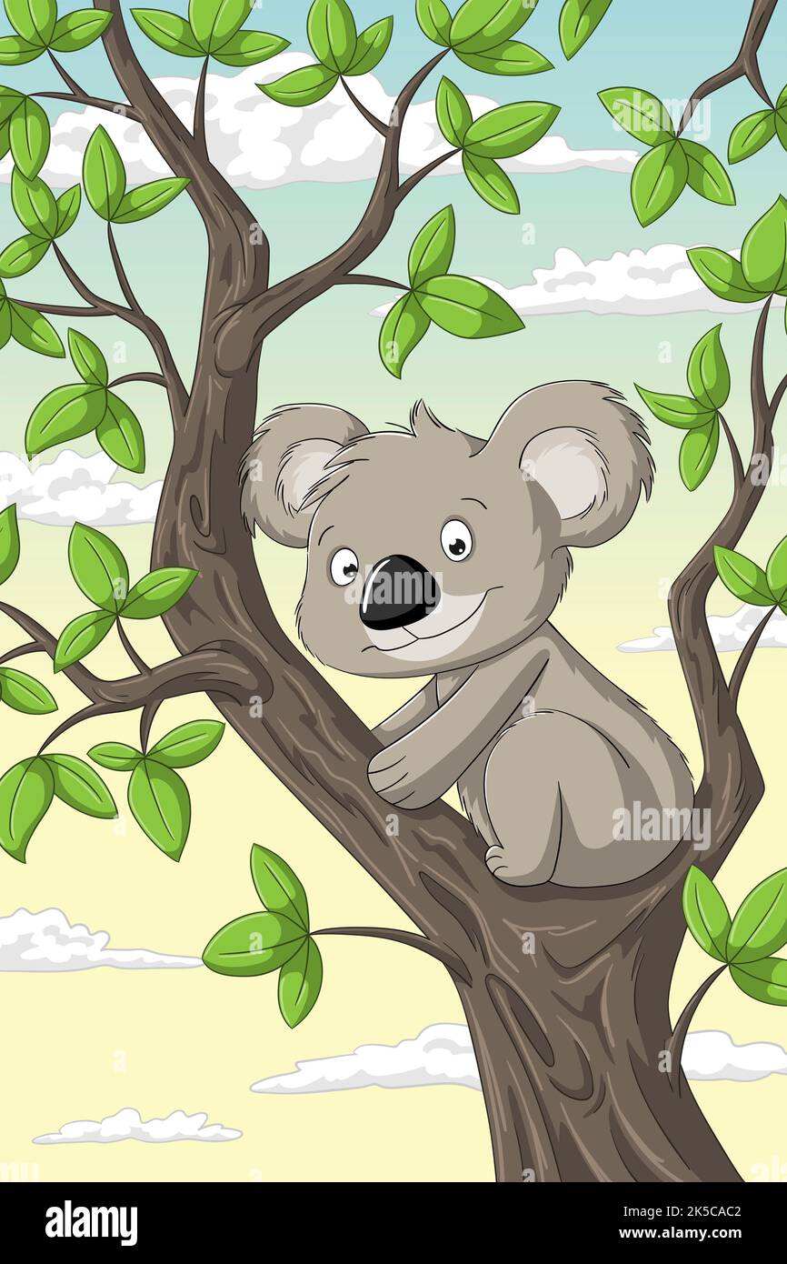 Cut koala on a tree with clouds in background Stock Photo - Alamy
