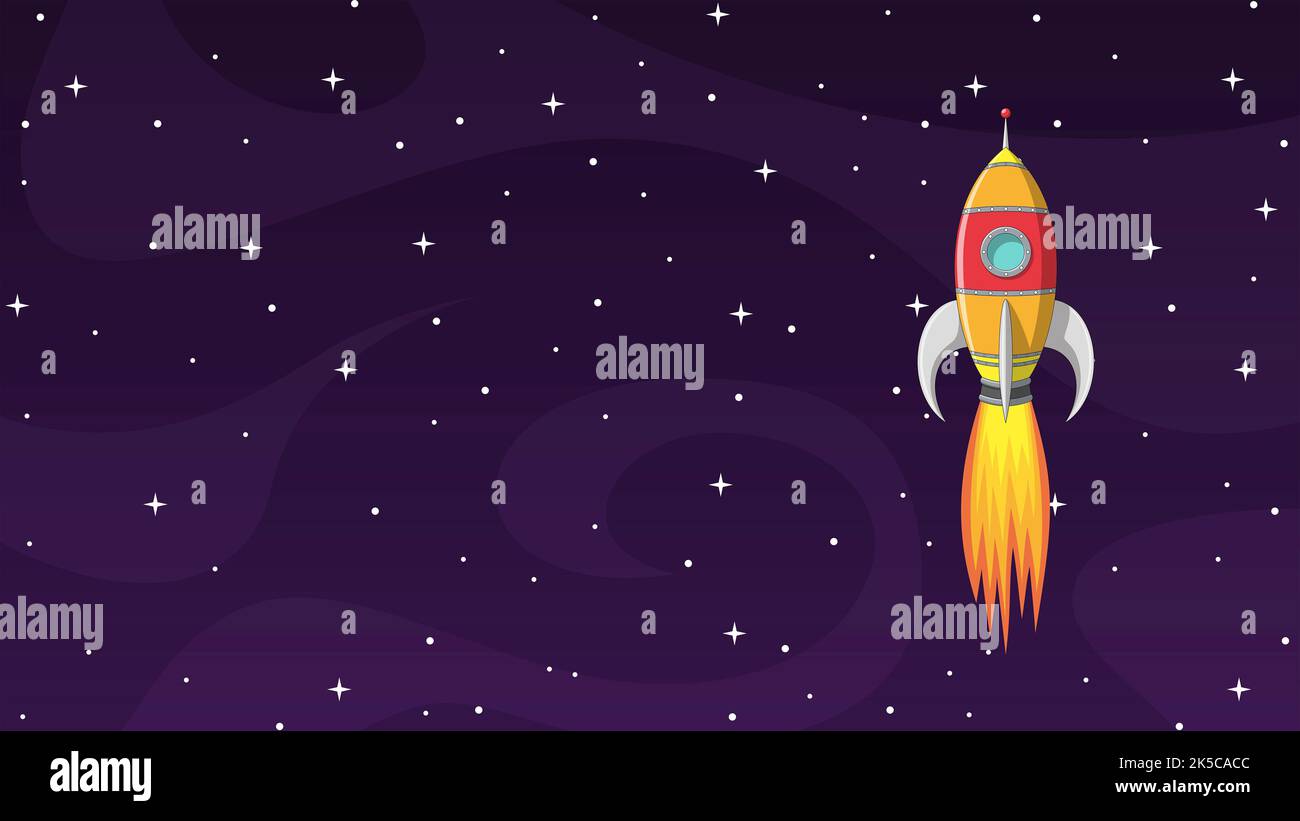 Colorful cartoon rocket in space with stars Stock Photo - Alamy