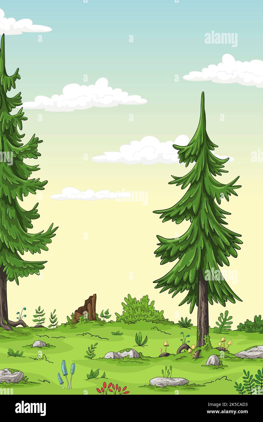 Cartoon summer landscape with trees Stock Photo - Alamy