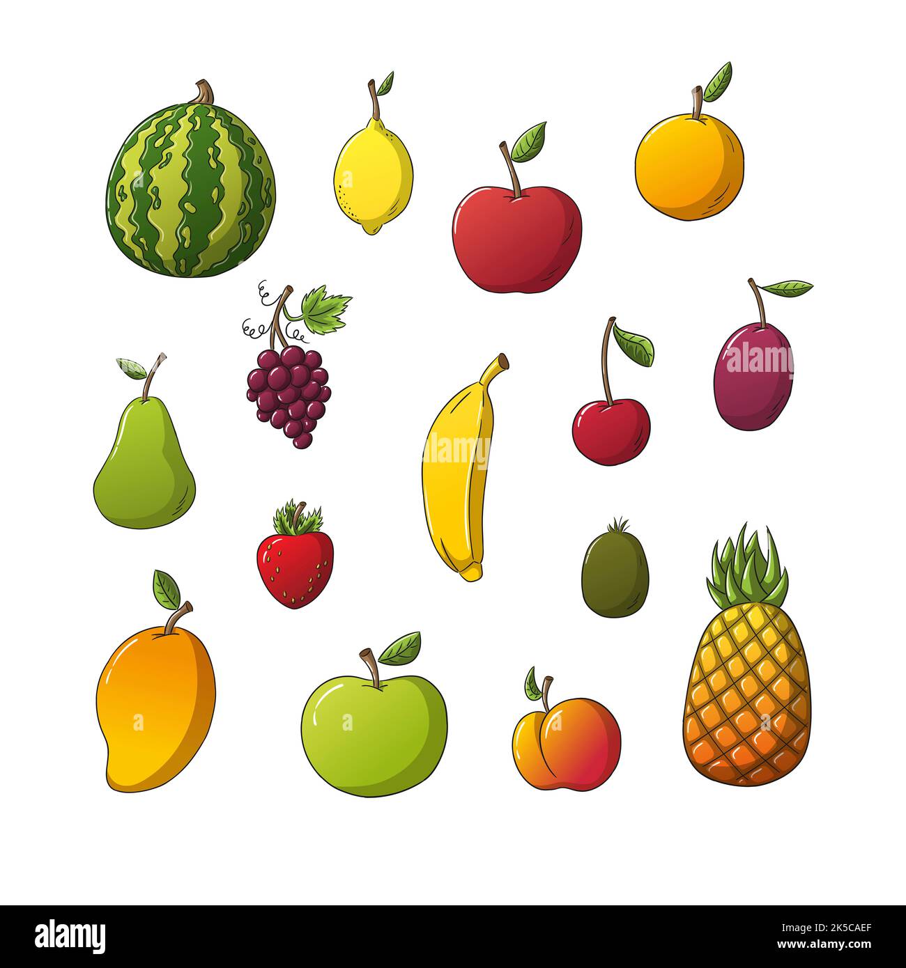 Collection of some different fruits. Isolated on white background Stock ...