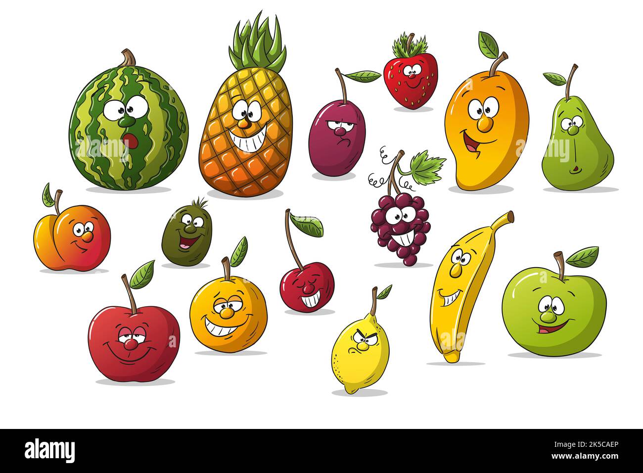 Collection of some different cartoon fruits. Isolated on white ...