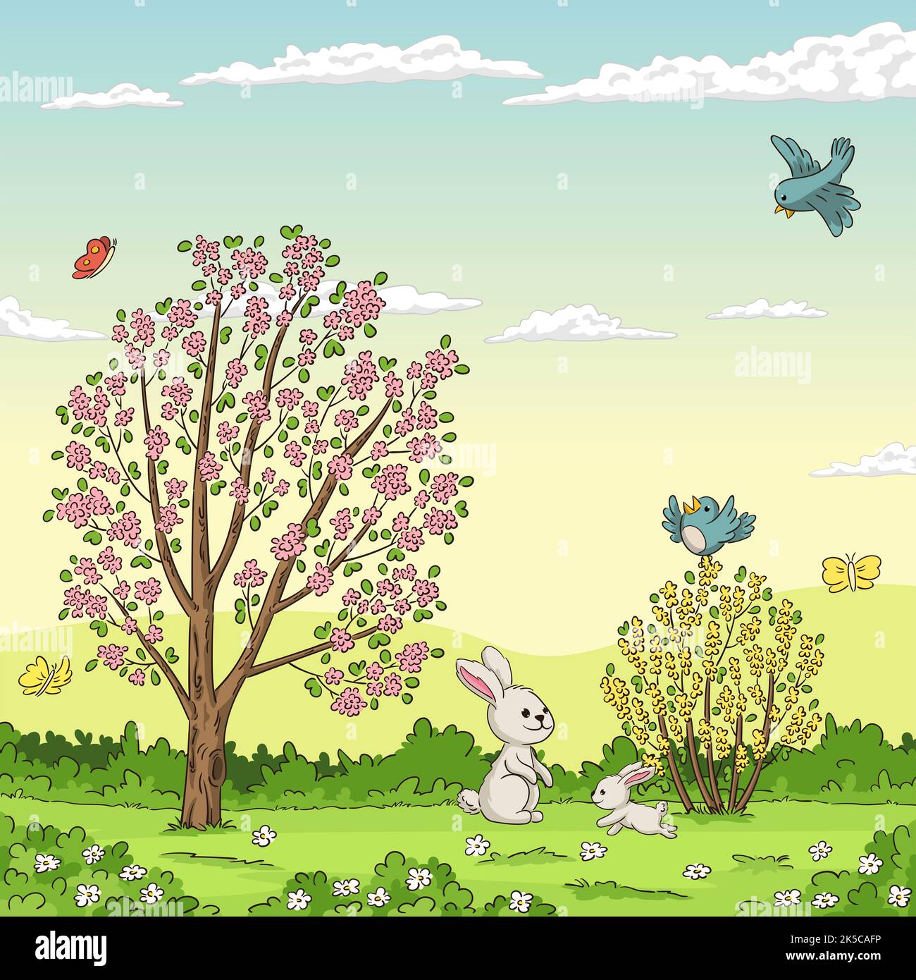 Hand draw spring landscape hi-res stock photography and images - Alamy