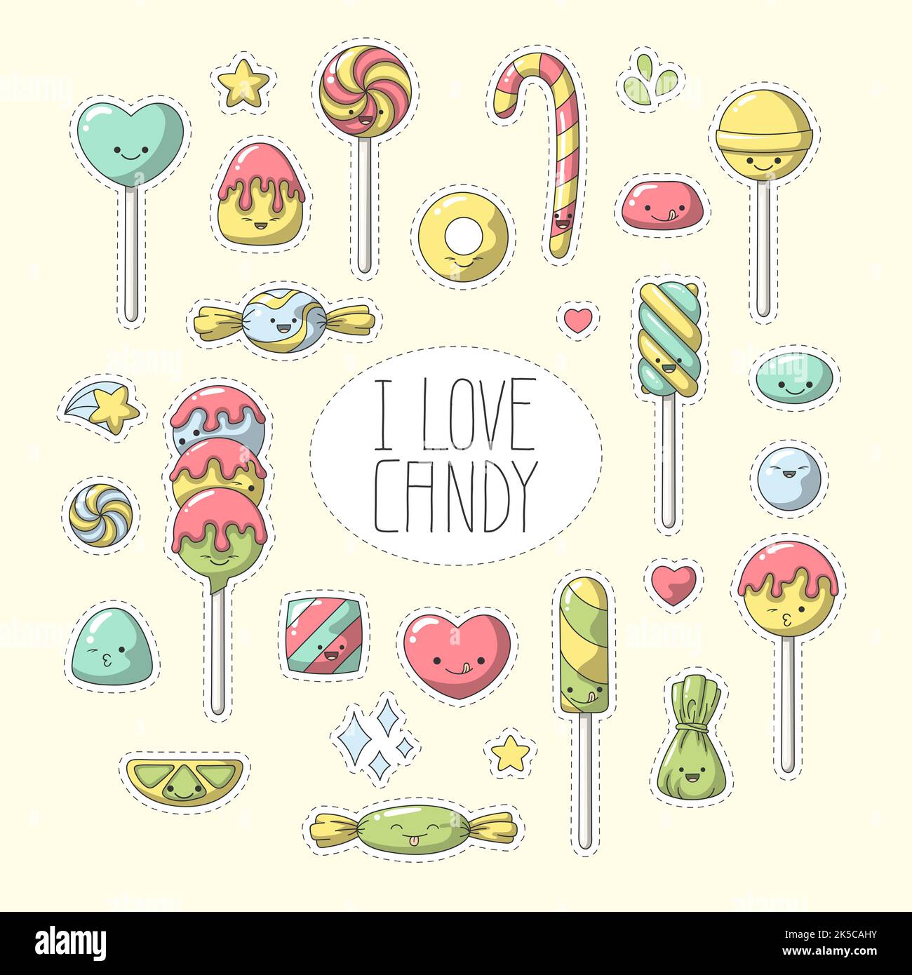 Candy Sticker. Set of cute cartoon candy characters Stock Photo - Alamy