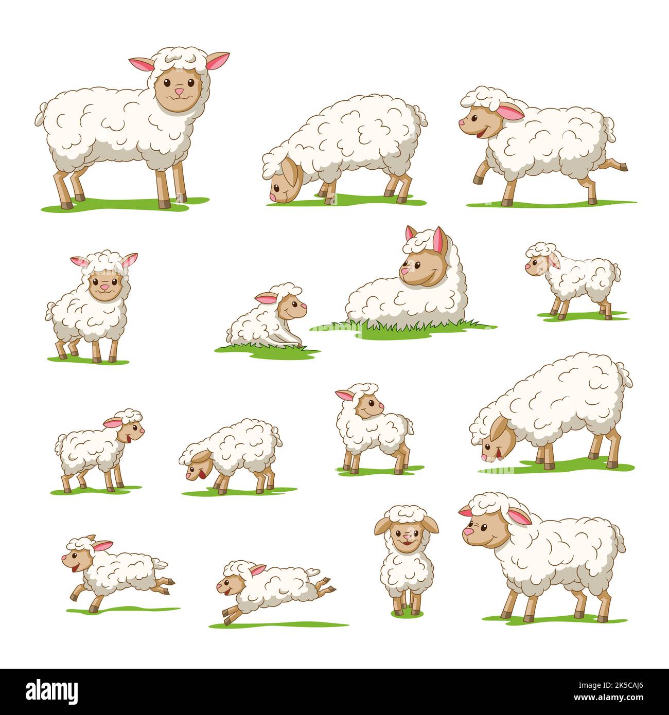 Collection of cute cartoon sheep and lambs. Isolated on white background Stock Photo - Alamy