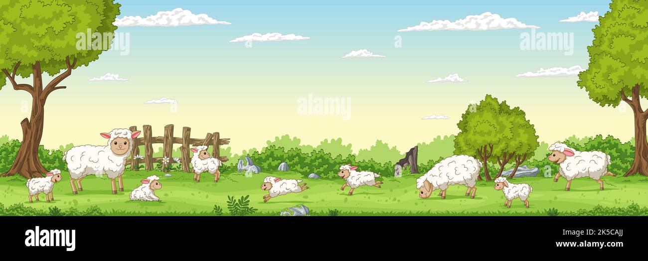 Panorama landscape with sheep Stock Photo - Alamy