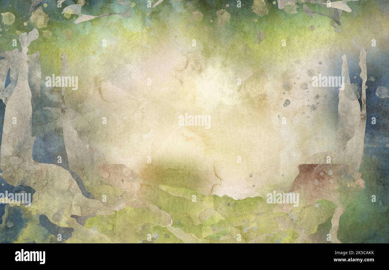 Fair of tale watercolor background. Abstract artistic pastel forest ...
