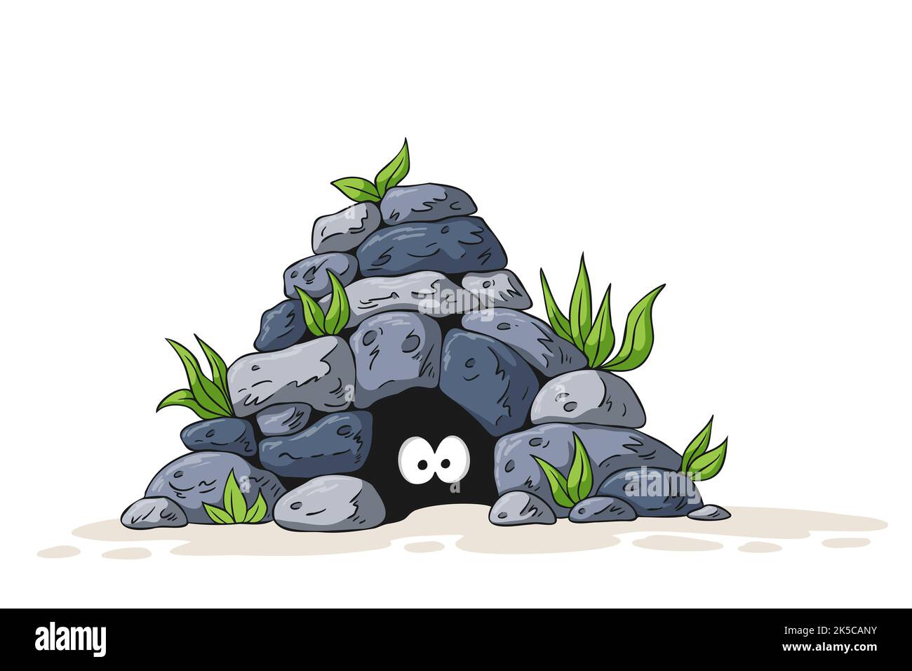 Stone hill with cave and eyes Stock Photo - Alamy